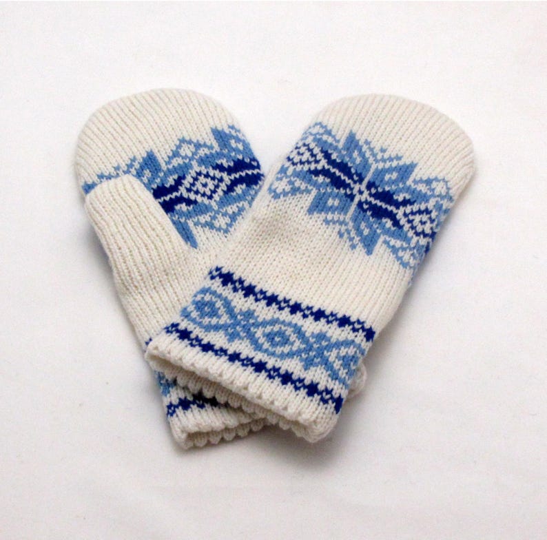Norwegian Knitted Fair Isle Mittens 100% Wool Double Sided Gloves With ...