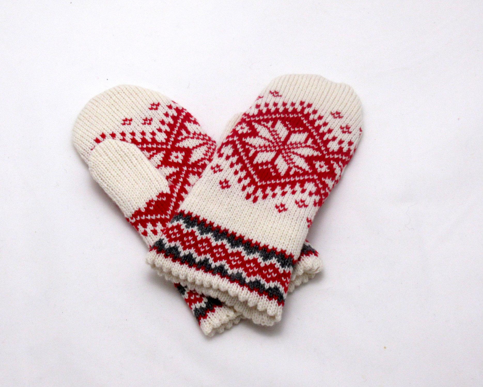 Knitted Mittens, Warm 100 % Pure Wool Gloves, Norwegian Knitted Fair ...