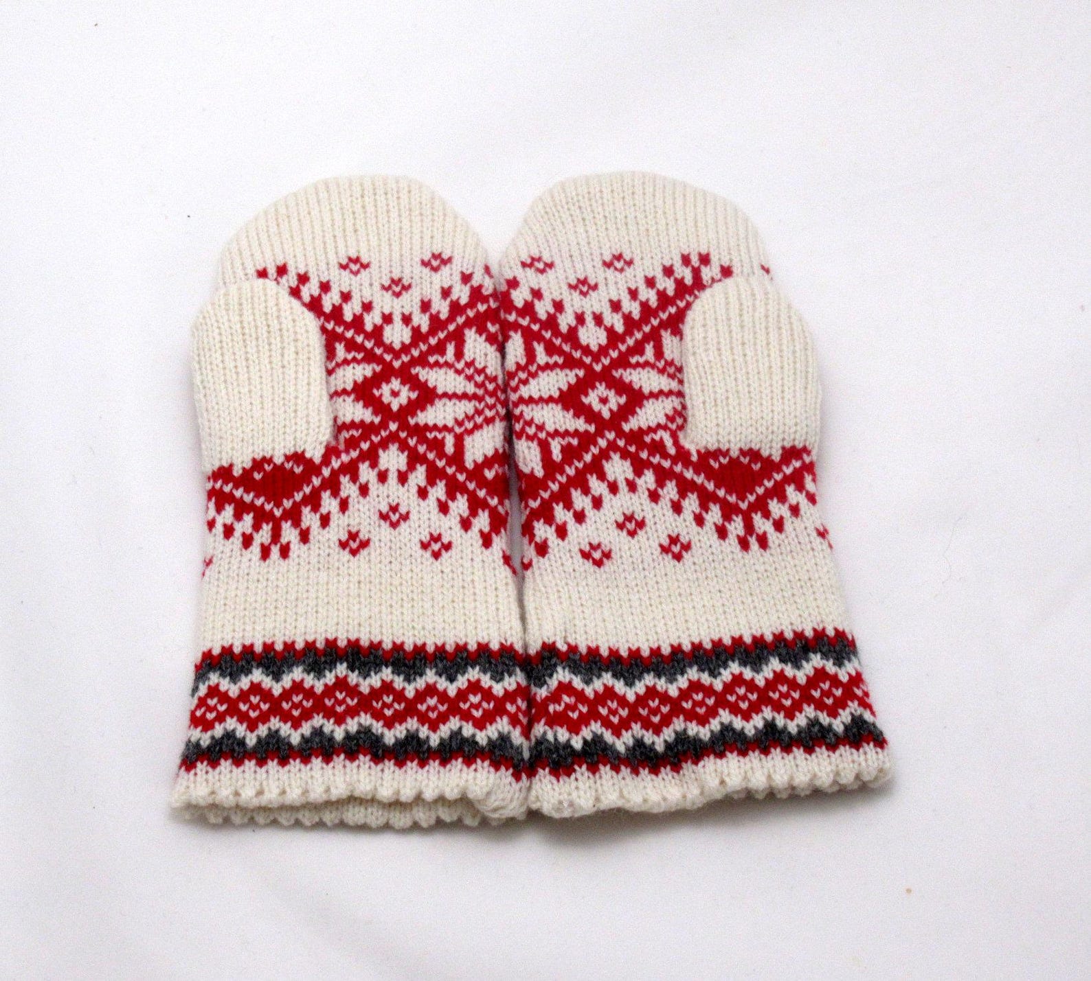 Knitted Mittens, Warm 100 % Pure Wool Gloves, Norwegian Knitted Fair ...