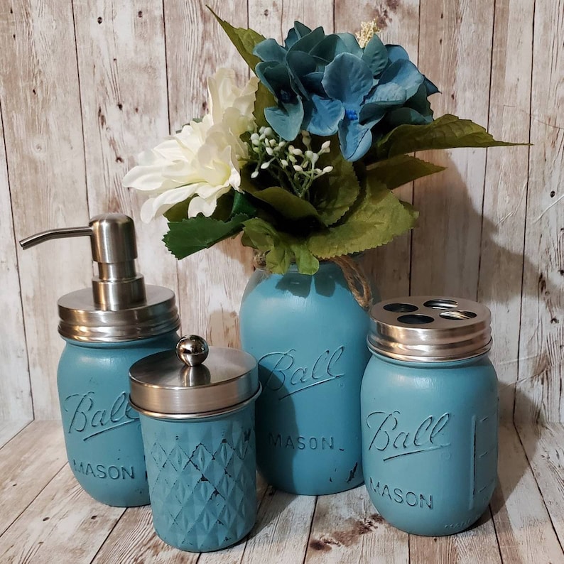 Rustic Mason Jar Bathroom Set - Etsy