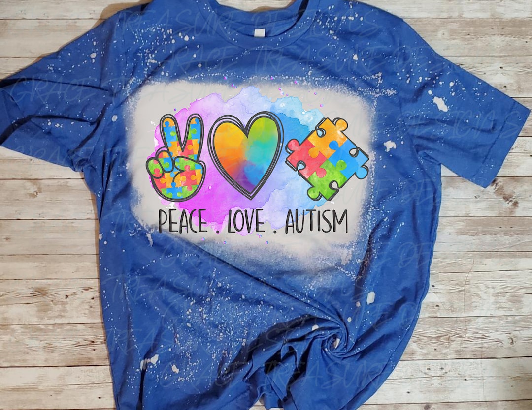 Peace Love Autism Bleached T-shirt - Etsy