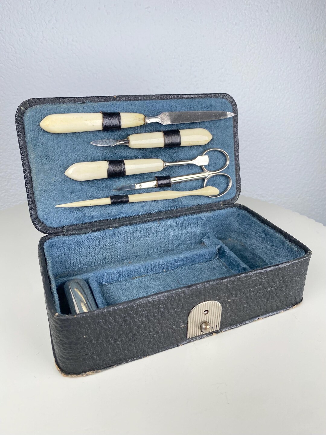Antique Manicure Set With Bone Handles in Original Case Vintage ...