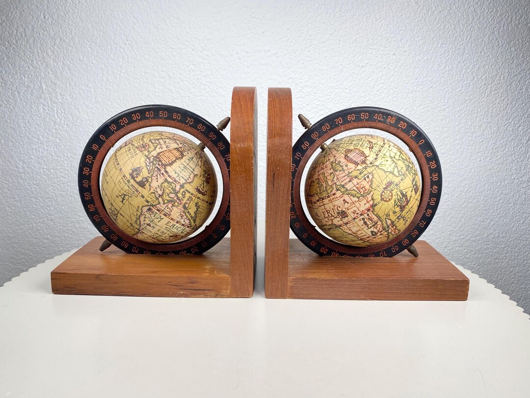 Pair of Vintage Old World Globe Bookends Rotating Antique Style Globe ...