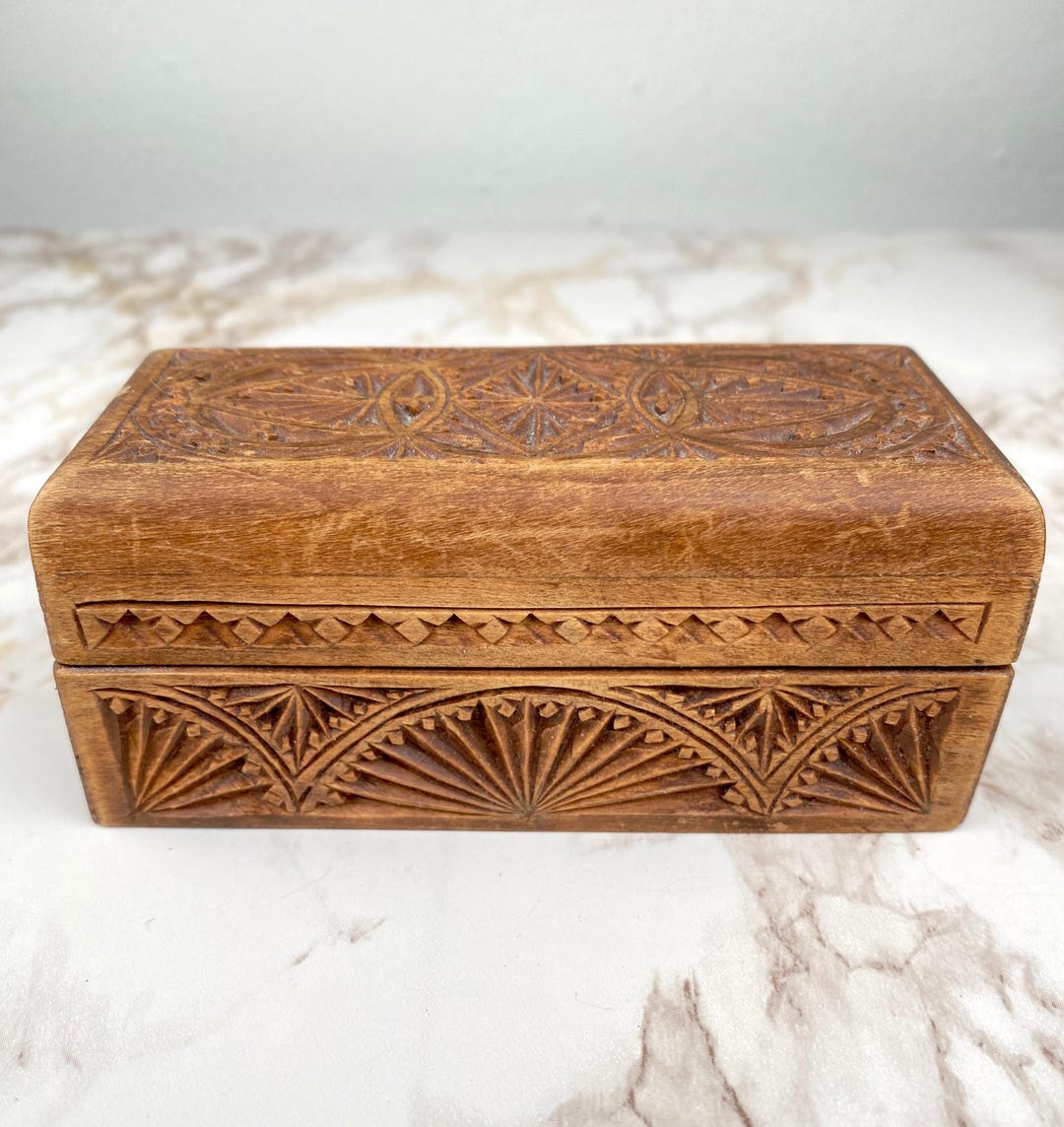Small Antique Wooden Mini Chest / Trinket Box / Jewelry Storage Box ...
