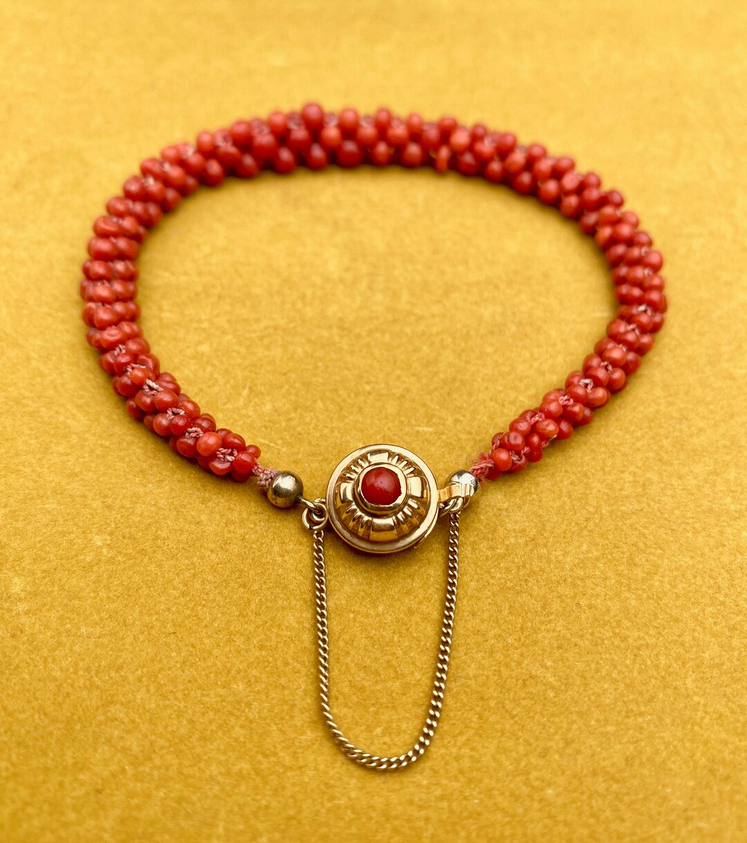 Large 14K Gold Locket and Blood Coral Beads Bracelet With Amsterdam ...
