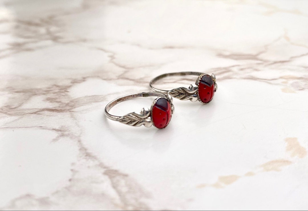 Pair of Vintage Lady Bug Kids' Rings / Friendship / Sibling Rings, 835 ...