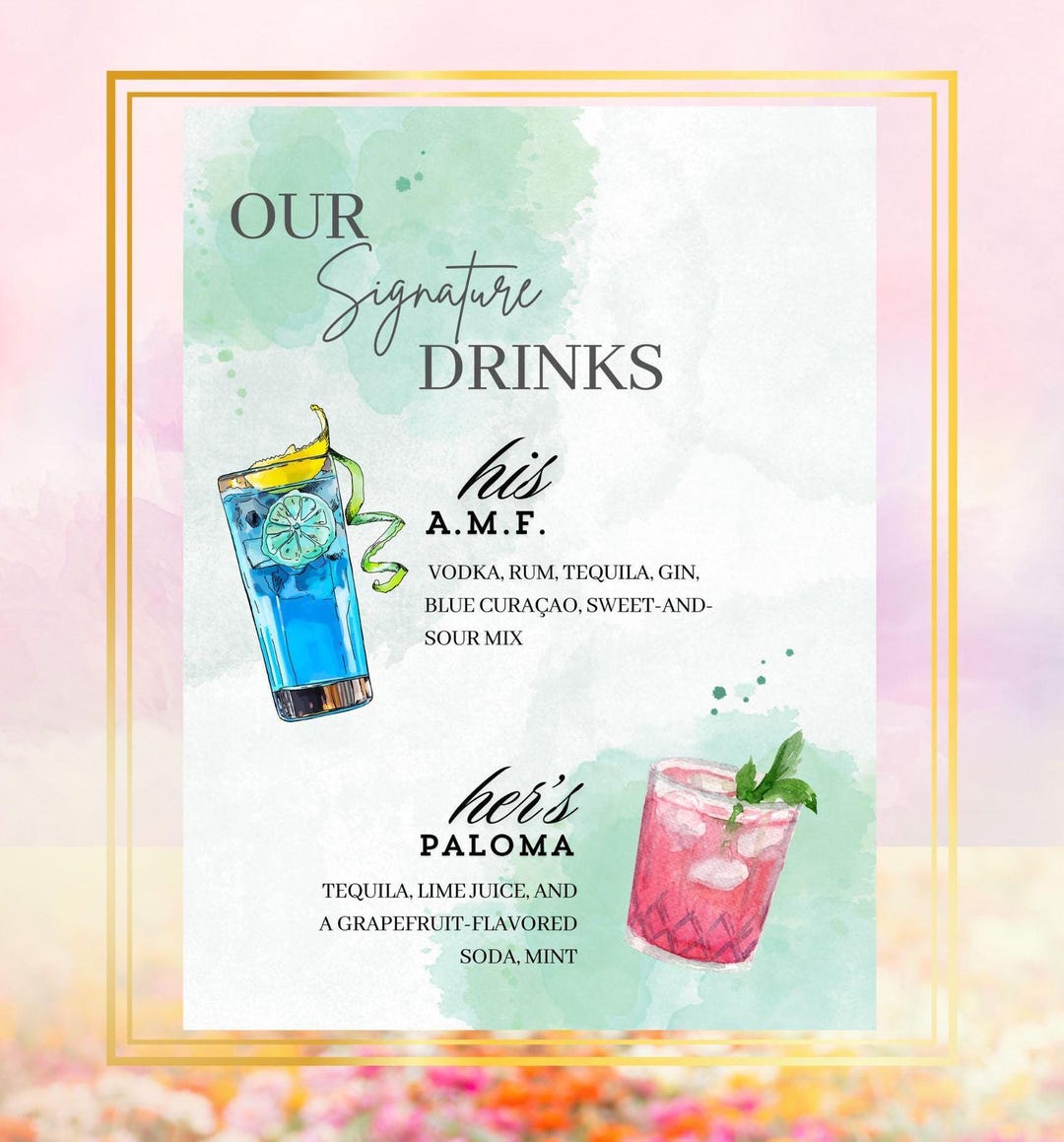 Signature Drink Sign, Bar Menu Template, Printable Bar Cocktail Menu ...