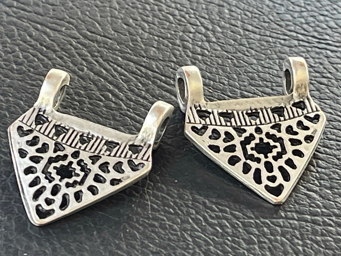 2 Triangle Pendants Silver Plated Triangular Style Turkish Jewelry ...