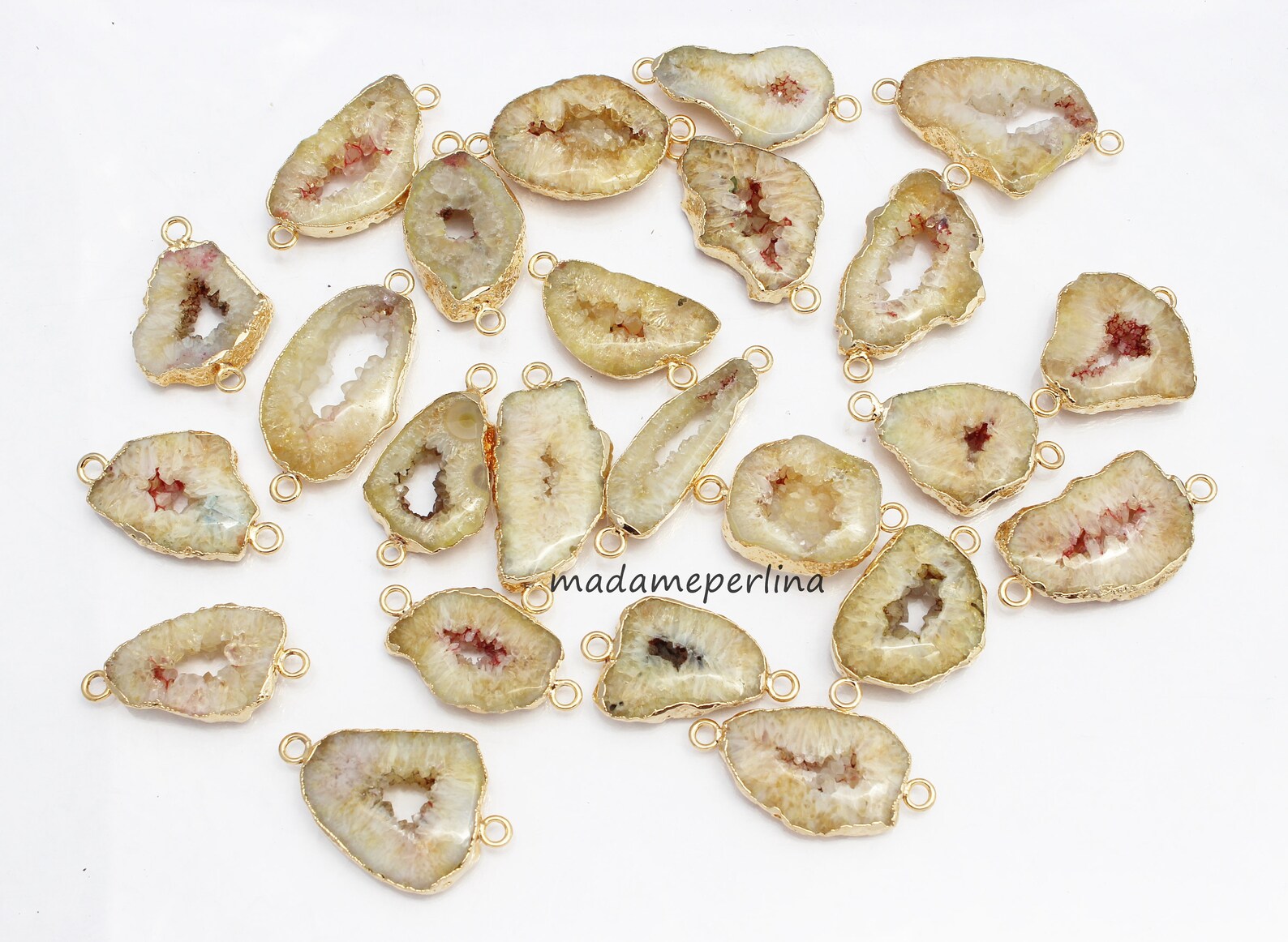 1 Agate Druzy Connector Gold Electrolysis Edged Beige Yellow | Etsy