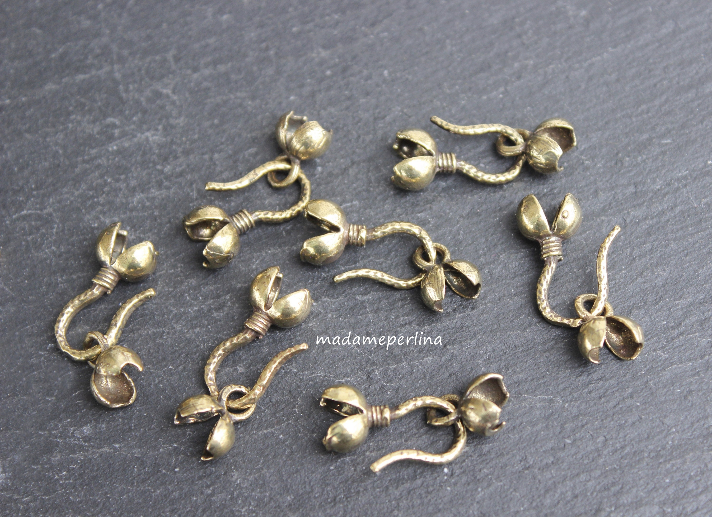 2 Set Clasps Knot Cover Bronze Plated Crimp Shell End Hook Eye | Etsy