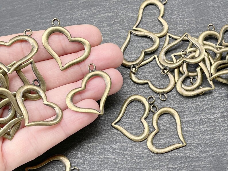 4 Heart Pendants Bronze Plated Corner Bail Loop Hoop Turkish - Etsy