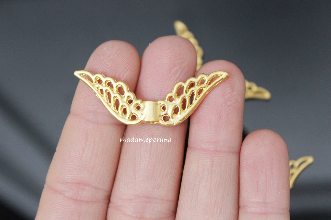 1 Angel Wings Pendant Cap Charm 24K Matte Gold Plated Detailed - Etsy