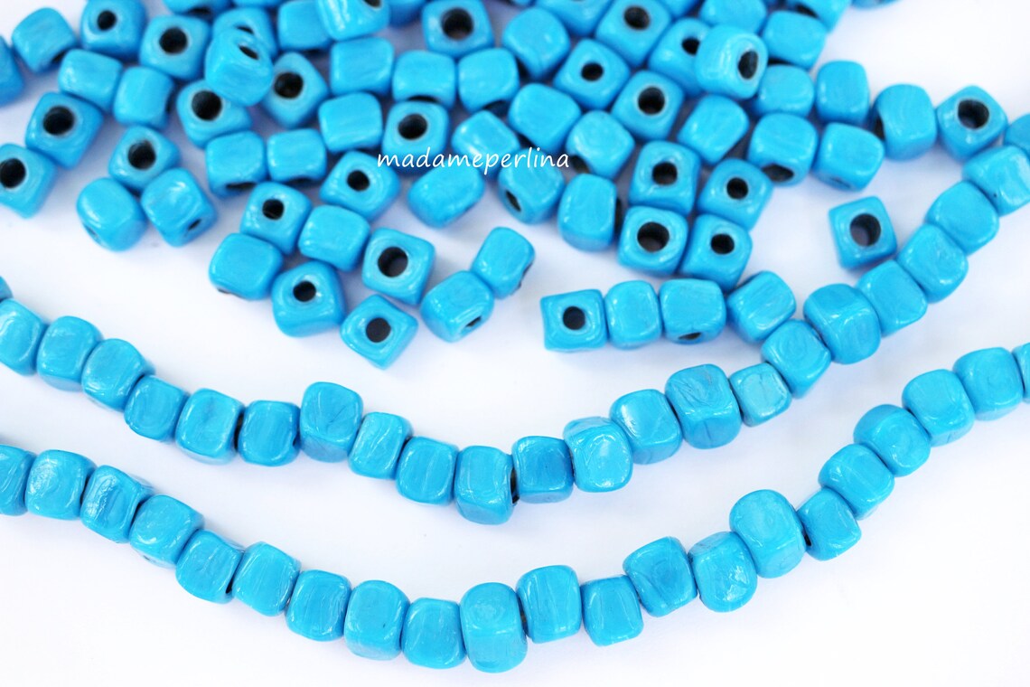 10 Turquoise Blue Glass Square Beads Cube Organic Look | Etsy
