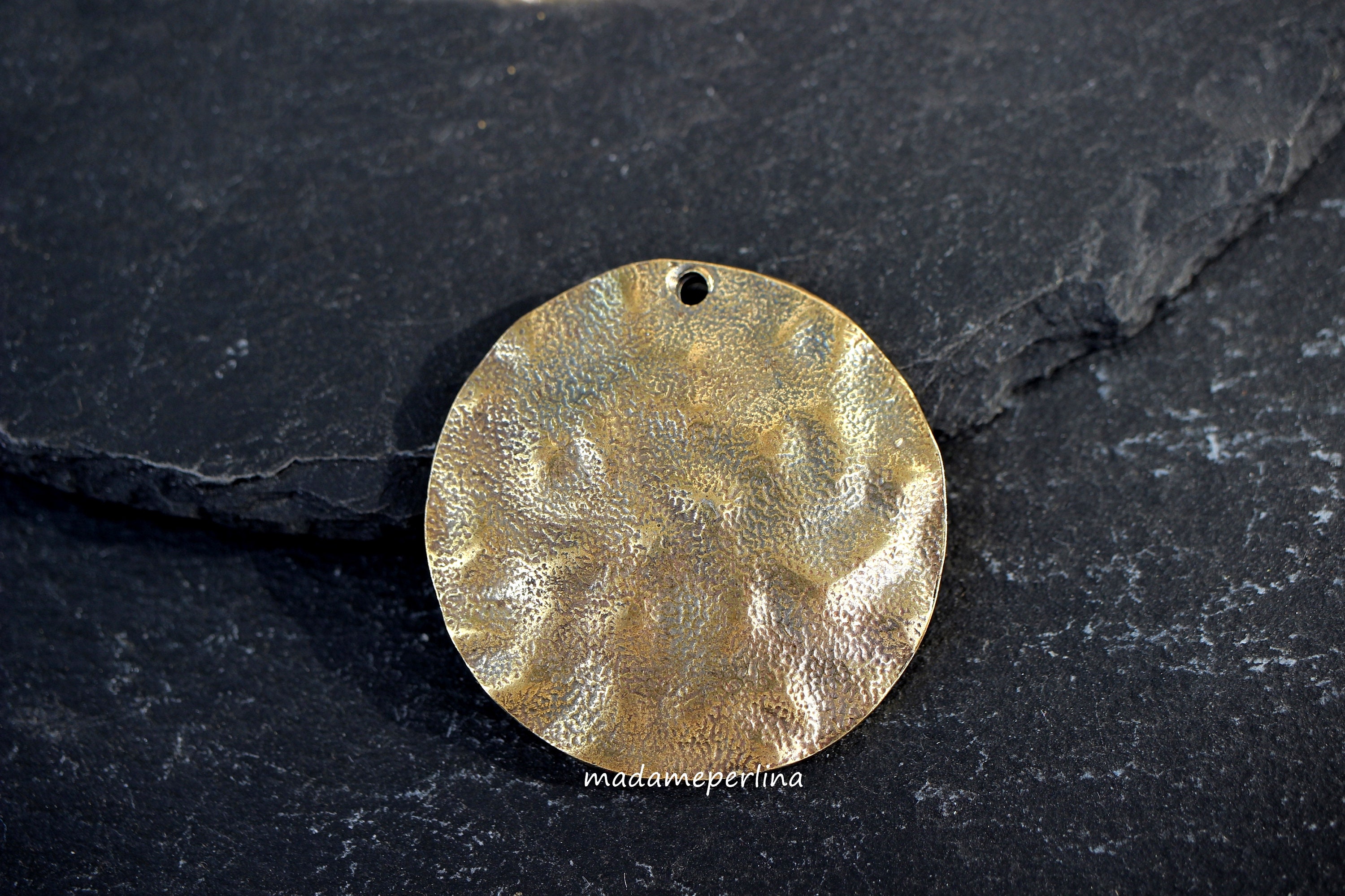 1 Hammered Coin Pendant Bronze plated round Large tribal | Etsy