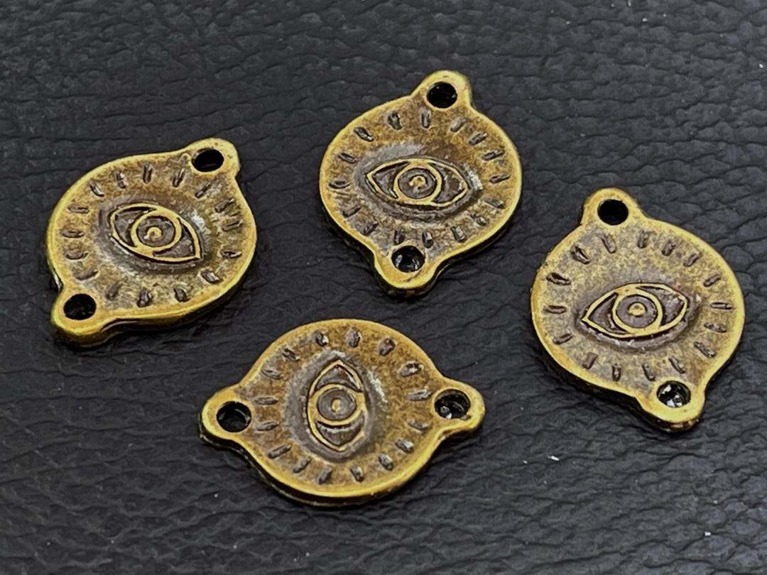4 Evil Eye Connectors Bronze Plated Eye Coin Links Turkish Jewelry ...