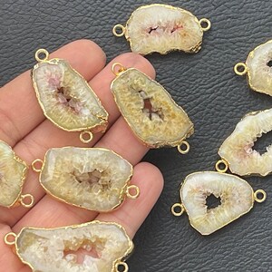 1 Agate Druzy Connector Gold Electroplated Edged Beige Drusy Yellow Slab Slice Turkish Jewelry ...