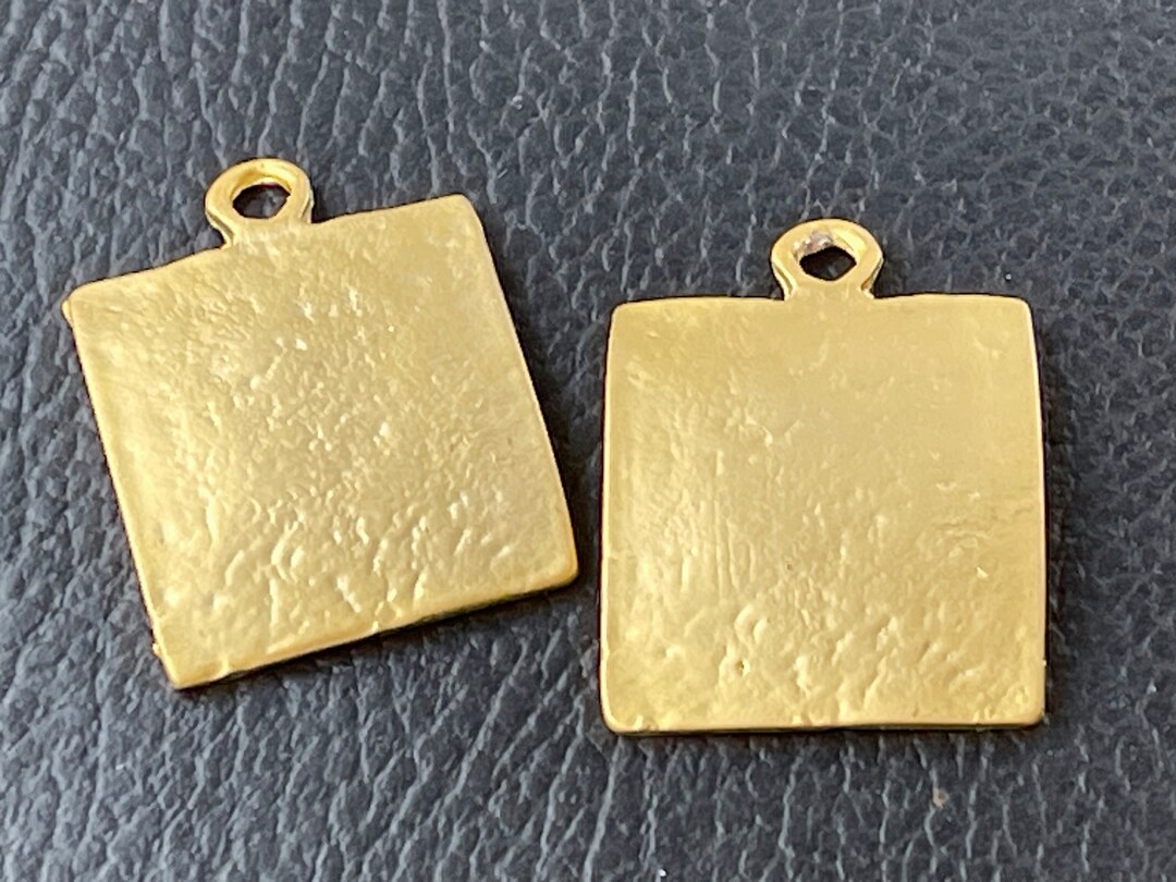 2 Pendants 24K Matte Gold Plated Rectangle Simple Rectangular Turkish ...