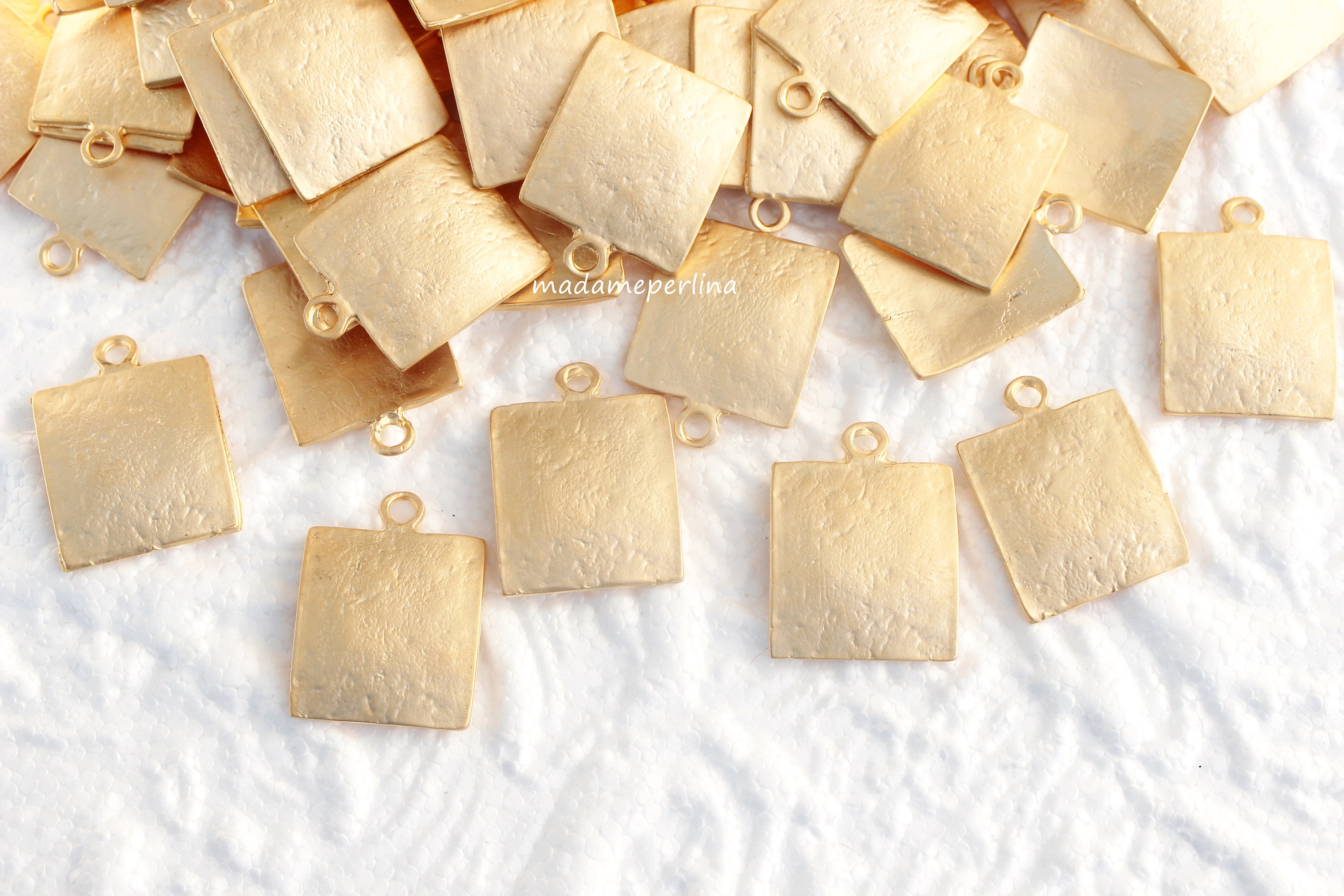 2 Pendants 24K Matte Gold plated Rectangle simple minimal | Etsy