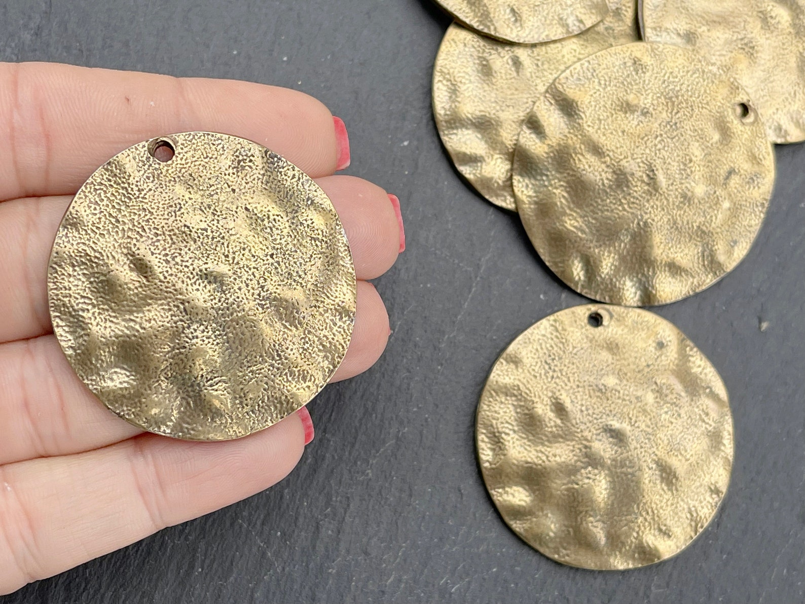 1 Hammered Coin Pendant Bronze Plated Round Large Tribal - Etsy