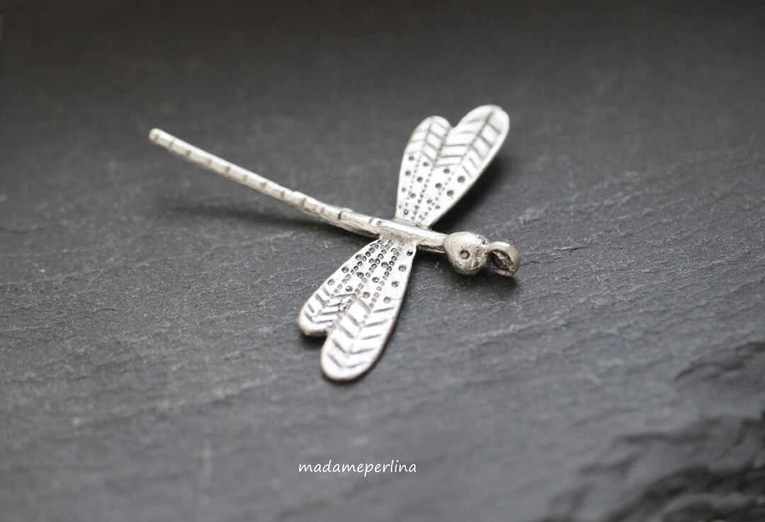 1 Dragonfly Pendant Matte Silver Plated Skimmer Turkish Jewelry Supply ...