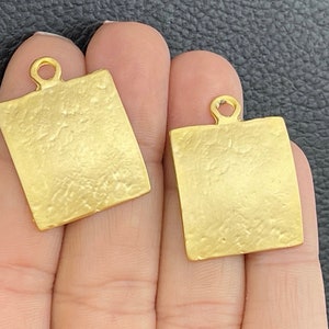2 Pendants 24K Matte Gold Plated Rectangle Simple Rectangular Turkish ...