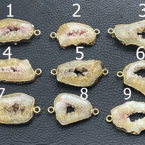 1 Agate Druzy Connector Gold Electroplated Edged Beige Drusy Yellow Slab Slice Turkish Jewelry ...