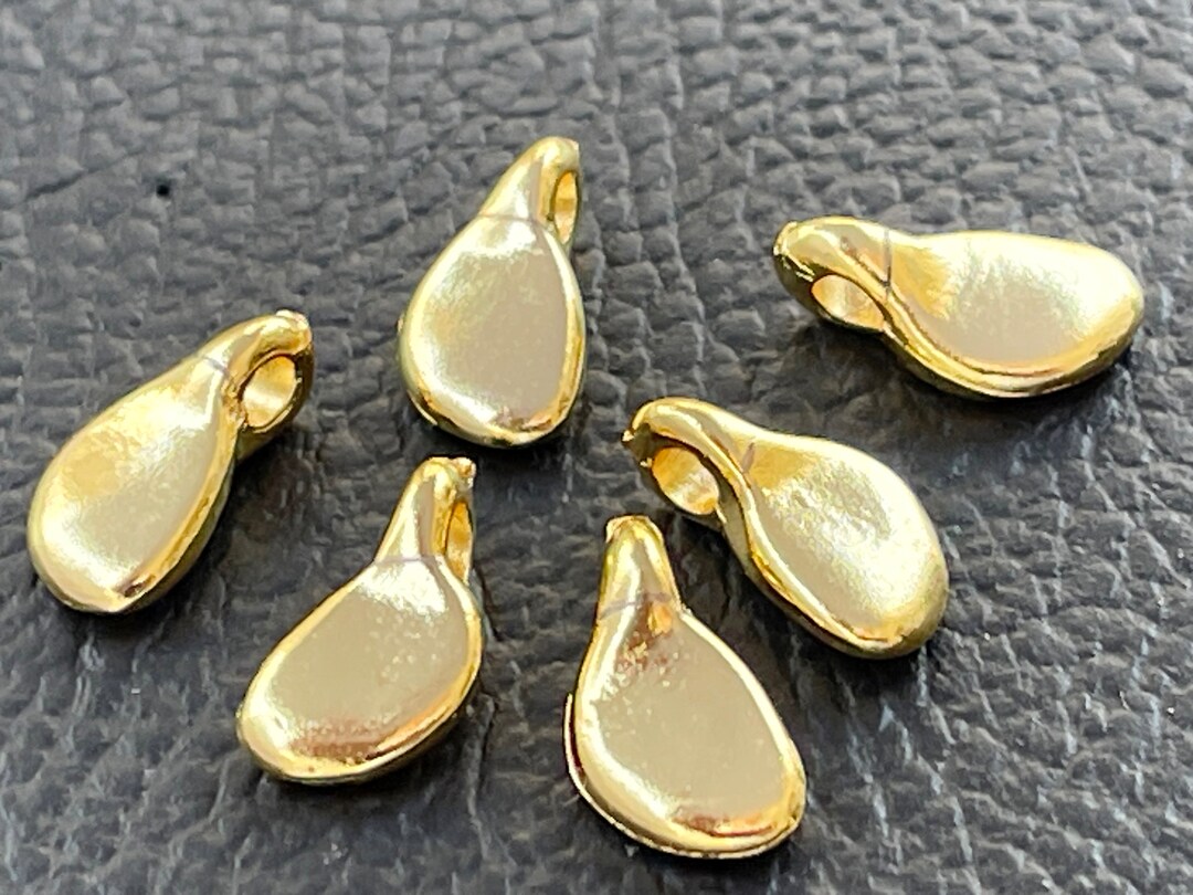 6 Drop Paddle Beads 22K Gold Plated Pinched Flat Charms Turkish Jewelry ...