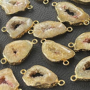 1 Agate Druzy Connector Gold Electroplated Edged Beige Drusy Yellow Slab Slice Turkish Jewelry ...