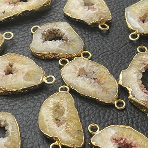 1 Agate Druzy Connector Gold Electroplated Edged Beige Drusy Yellow Slab Slice Turkish Jewelry ...