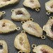 1 Agate Druzy Connector Gold Electroplated Edged Beige Drusy Yellow Slab Slice Turkish Jewelry ...