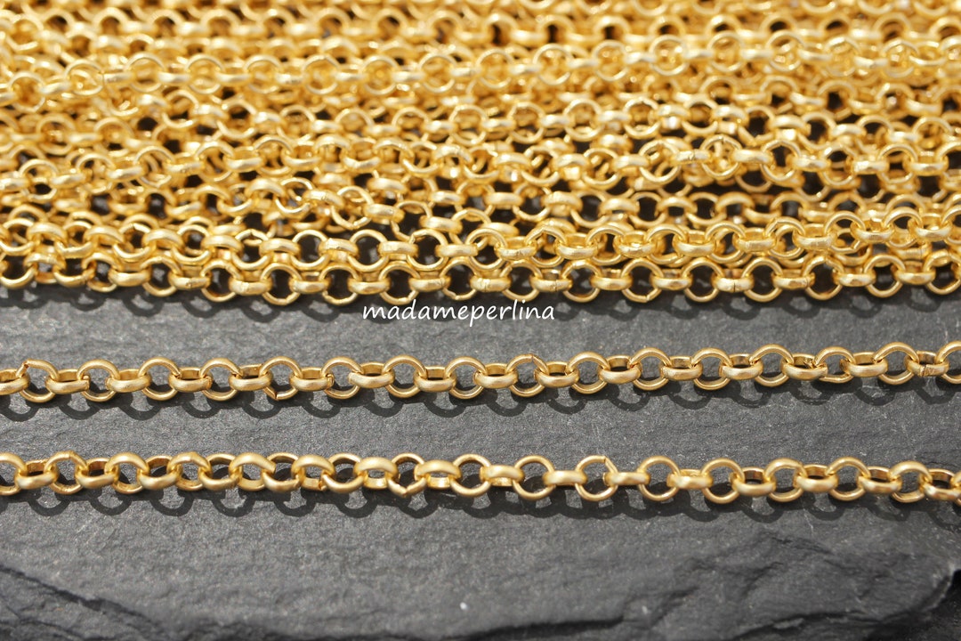 3mm Rolo Chain 24K Matte Gold Plated 1 Meter 3.28 Feet Turkish Jewelry ...