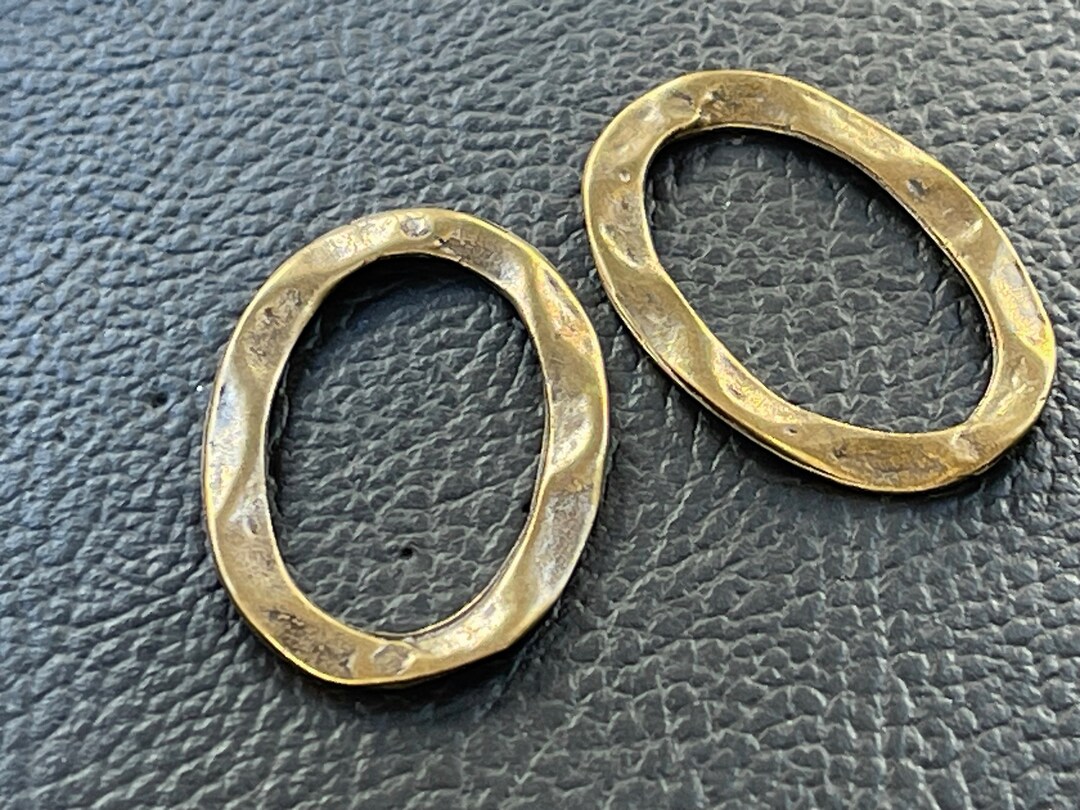 2 Oval Hoop Link Pendants Bronze Plated Closed Ring Organic Look Flat ...