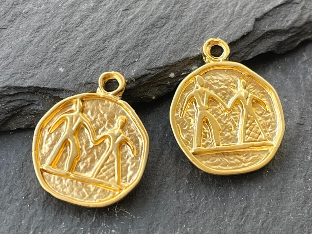 2 Armenian Folklore Pendants 24K Matte Gold Plated Maral Armenia ...