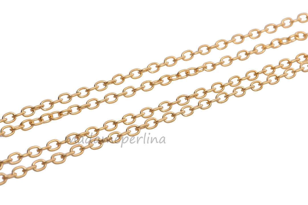 Chain 2mm Oval Links 24K Matte Gold Plated 3.3 Feet Open Links 1 Meter ...