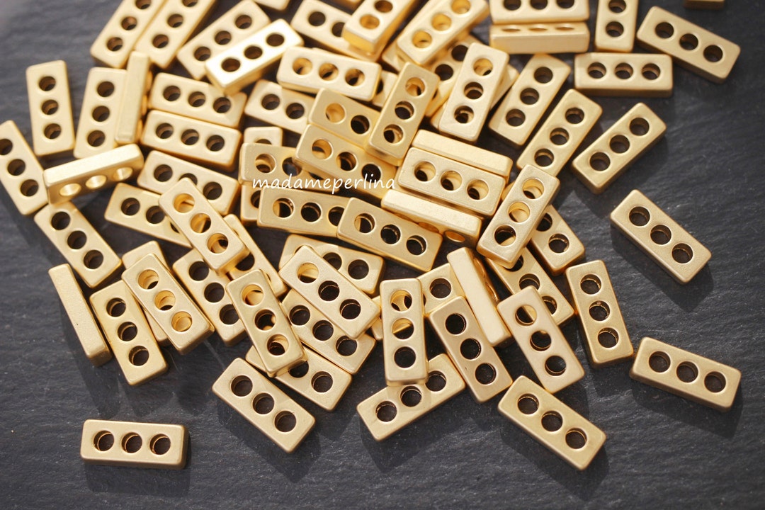 4 End Bars Separators 24k Matte Gold Plated Separator Beads 3 Hole Hoop ...