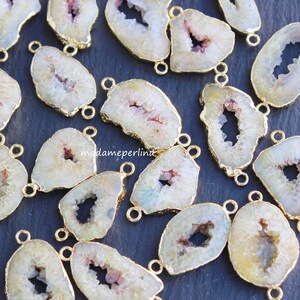 1 Agate Druzy Connector Gold Electrolysis Edged Beige Yellow | Etsy