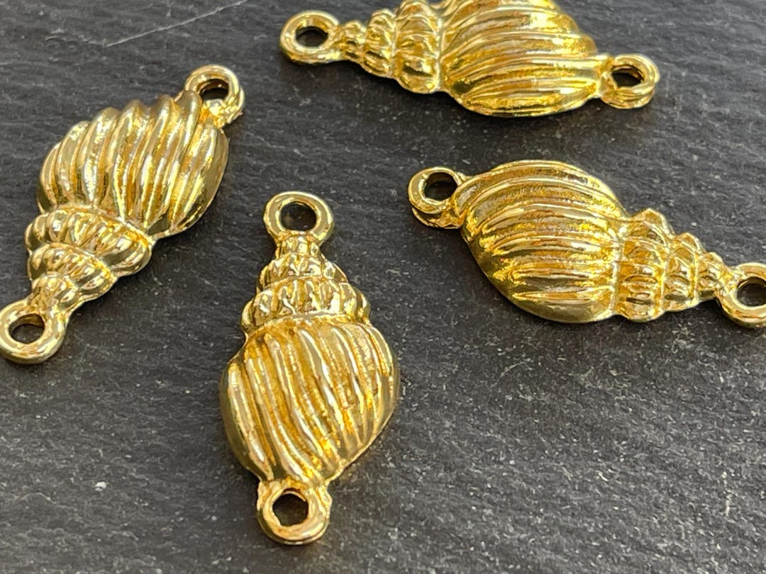 Gold Plated Seashell Connectors 4 Pcs, Nautical Charm Links, Double ...