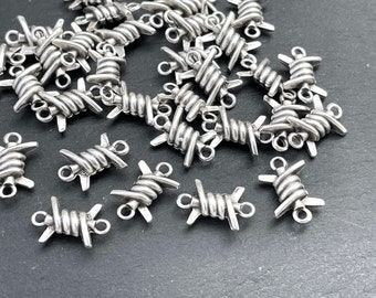 13x16mm Silver Plated Barbed Wire Charm, Barbed Wire Connector, Barbed ...