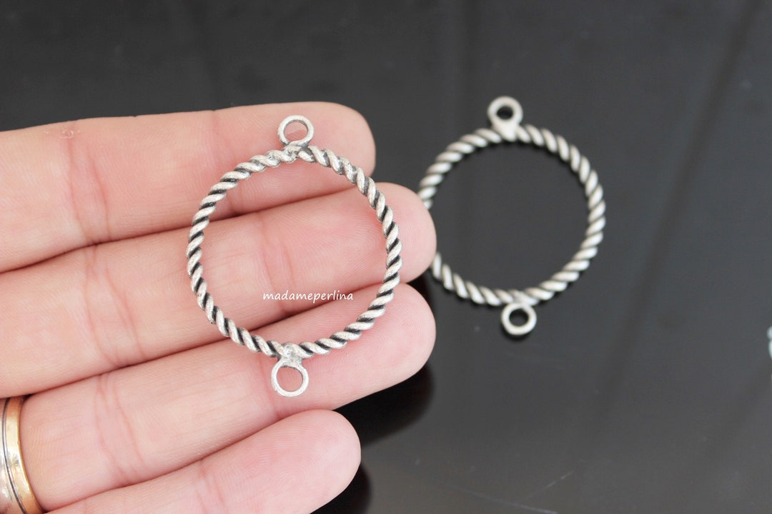 2 Hoop Connectors Matte Silver Plated Pendants Twisted Circle Loop With ...