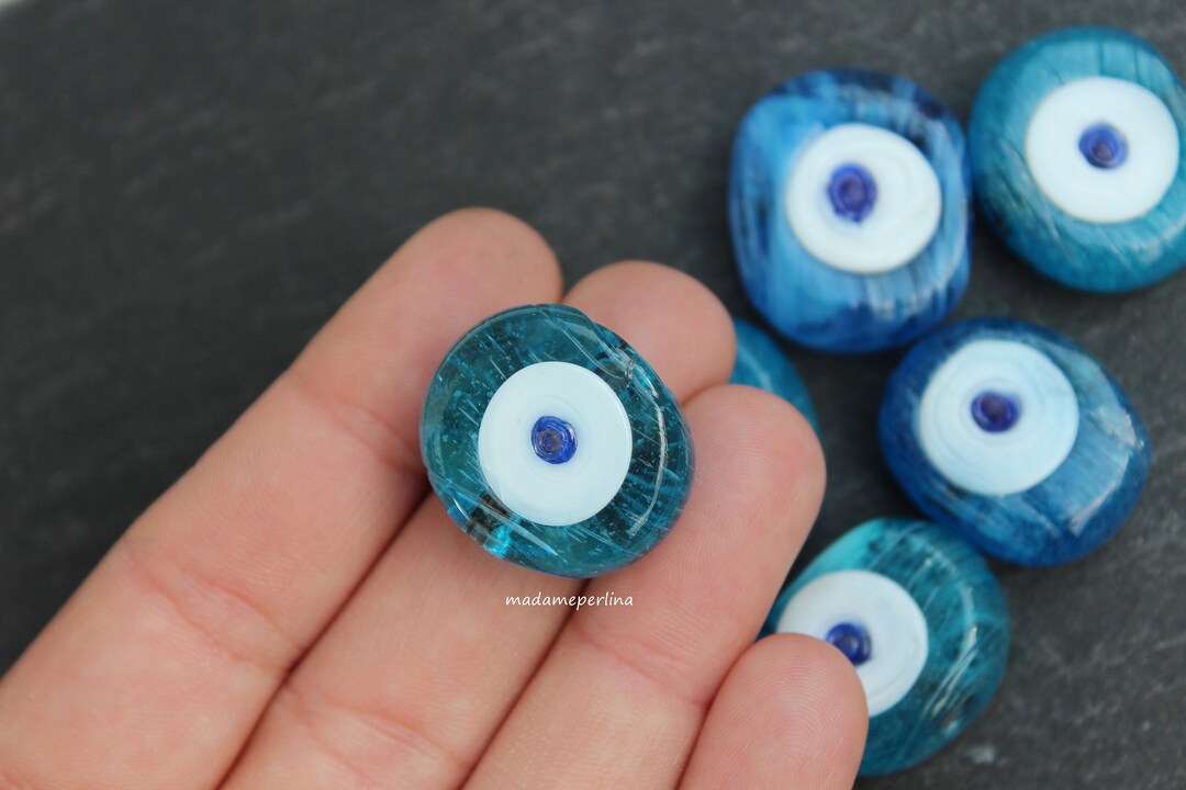 1 Blue Evil Eye Hand Made Glass Nazar Pendant Bead Traditional Handmade ...