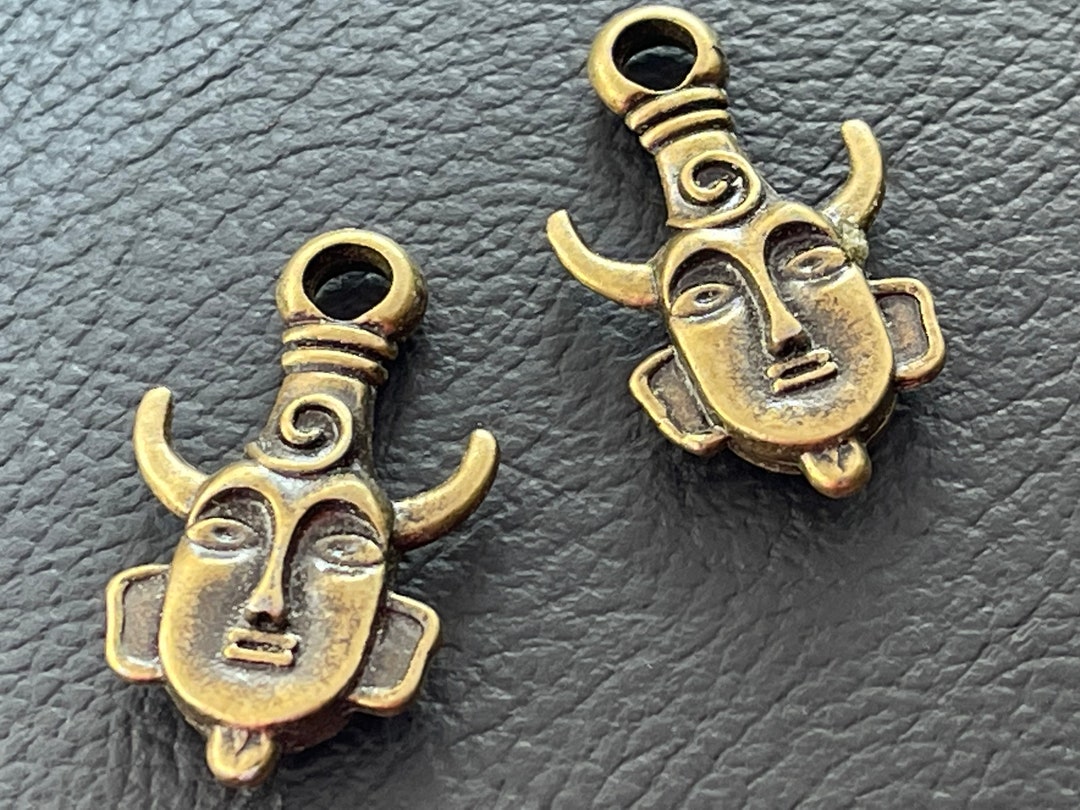 Antique Gold Plated Tribal Mask Pendants, African Inspired Charms ...