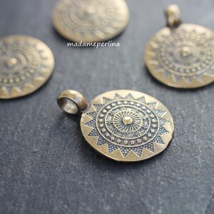 2 Mandala Sun Pendants Bronze Plated Ethnic Coin Tribal - Etsy