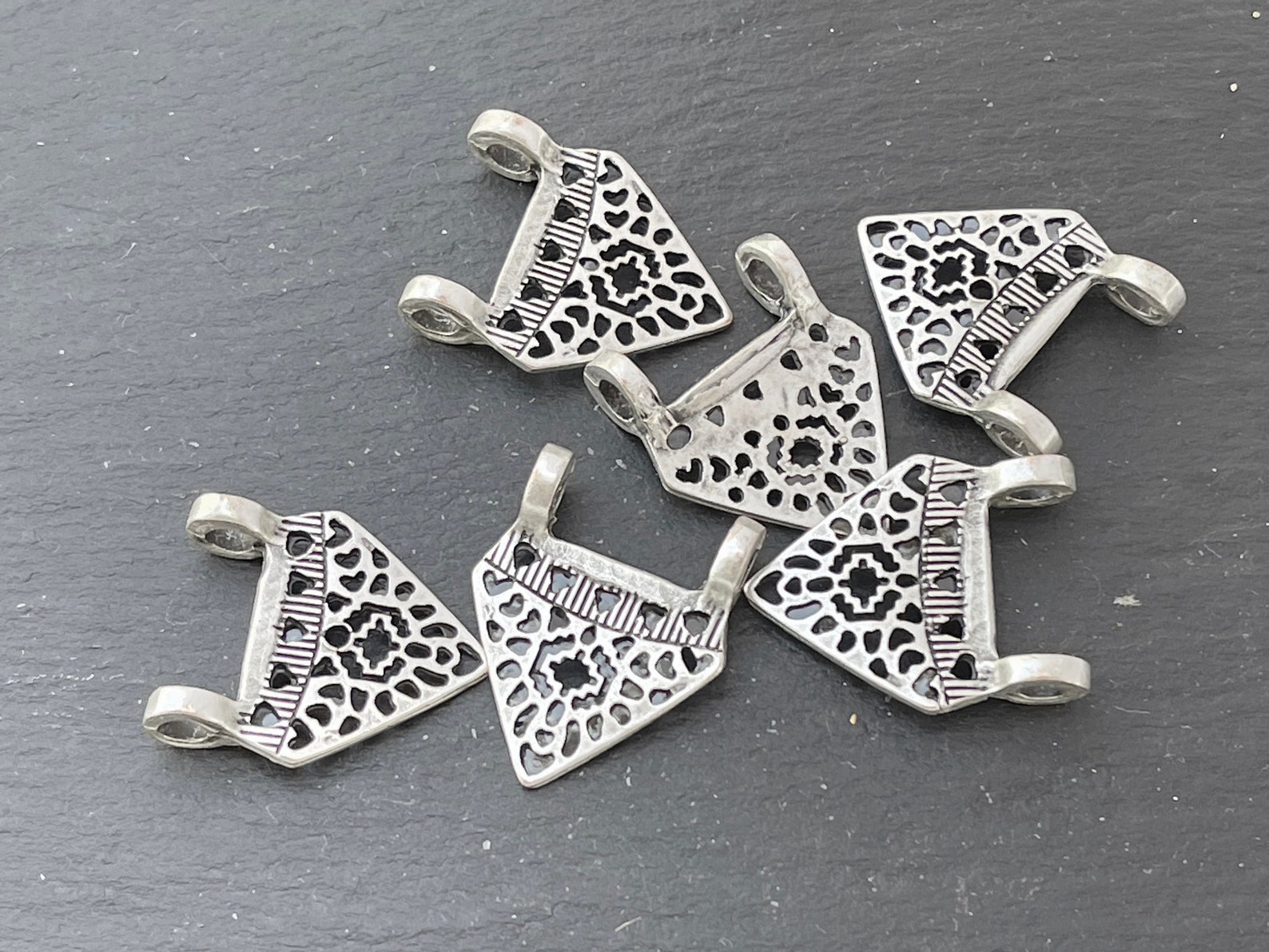 2 Triangle Pendants Silver Plated Triangular Boho Ethnic Style - Etsy