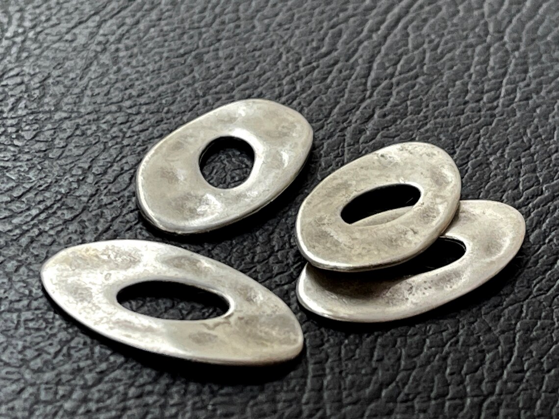 4 Large Oval Disc Spacer Beads 30mm Matte Silver Plated Wavy Organic ...