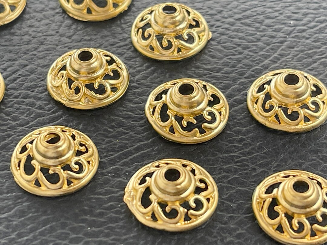 10 Spiral Helical Bead End Caps 24k Matte Gold Plated 12mm Turkish ...