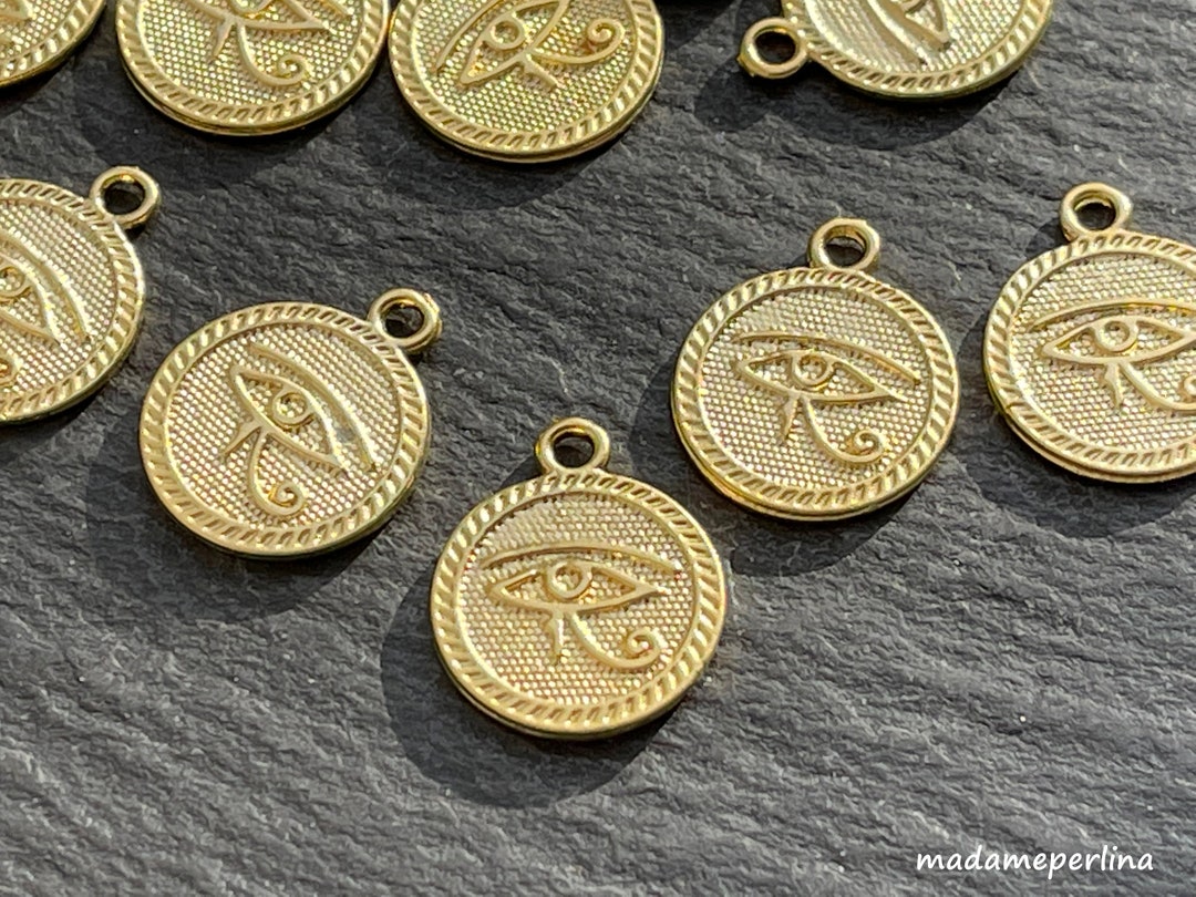 4 Eye of Ra Horus Coins Pendants 24K Gold Plated Turkish Jewelry Supply ...
