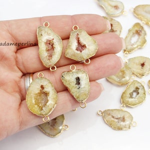 1 Agate Druzy Connector Gold Electrolysis Edged Beige Yellow | Etsy