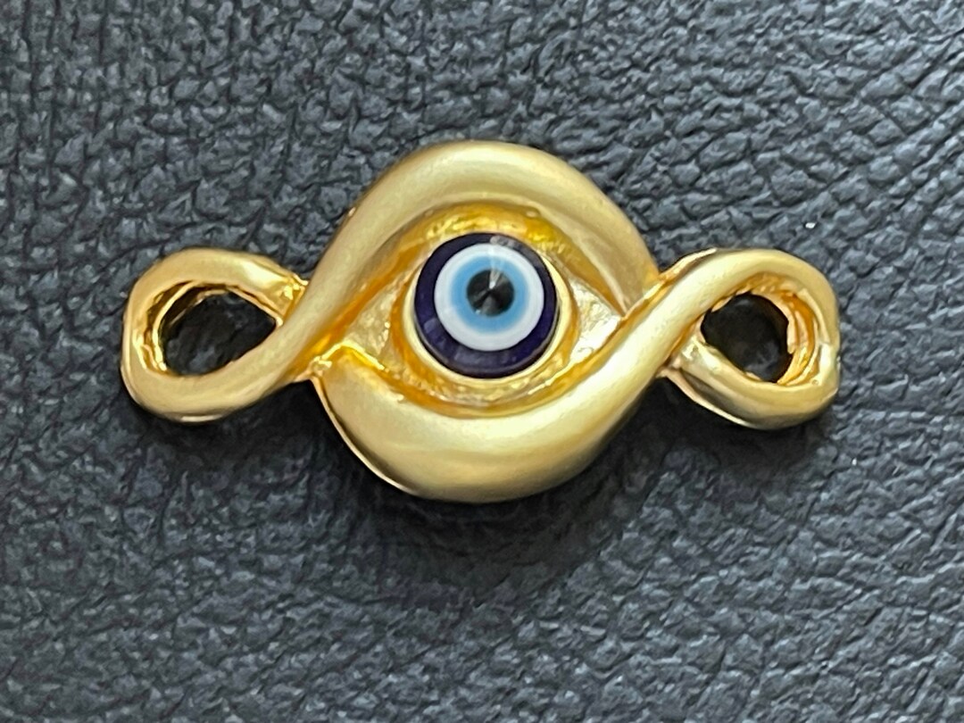 1 Evil Eye Connector Pendant 24K Matte Gold Plated Curved Link Turkish ...