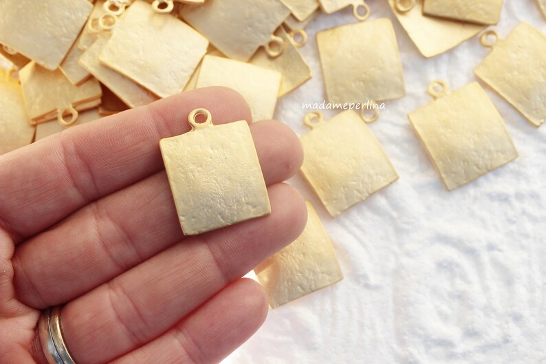 2 Pendants 24K Matte Gold plated Rectangle simple minimal | Etsy
