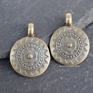2 Mandala Sun Pendants Bronze Plated Ethnic Coin Tribal - Etsy